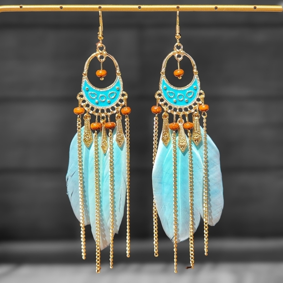 Boheme | Jewelry | Gypsy Earrings Feather Bohemian Style Leaf Chain ...